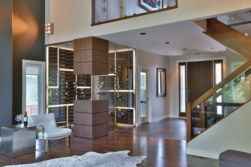 Glass Wall Wine Cellar with Metal Racking - Contemporary - Wine Cellar ...