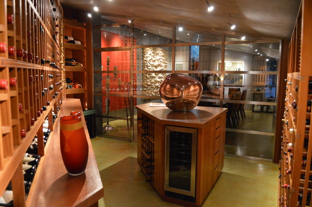 La Jolla / Del Mar Large Custom Wine Cellar Walk In with Tasting Table ...