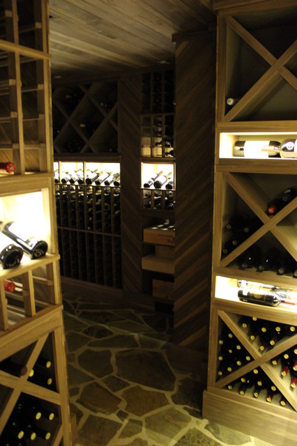 Unstained Black Walnut Custom Wine Cellar - Traditional - Wine Cellar ...