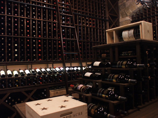 Waterfall Racks with Custom Ladder - Traditional - Wine Cellar ...