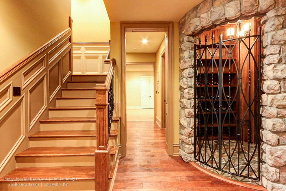 Wine Cellar and Staircase with Custom Trim - Traditional - Wine Cellar ...